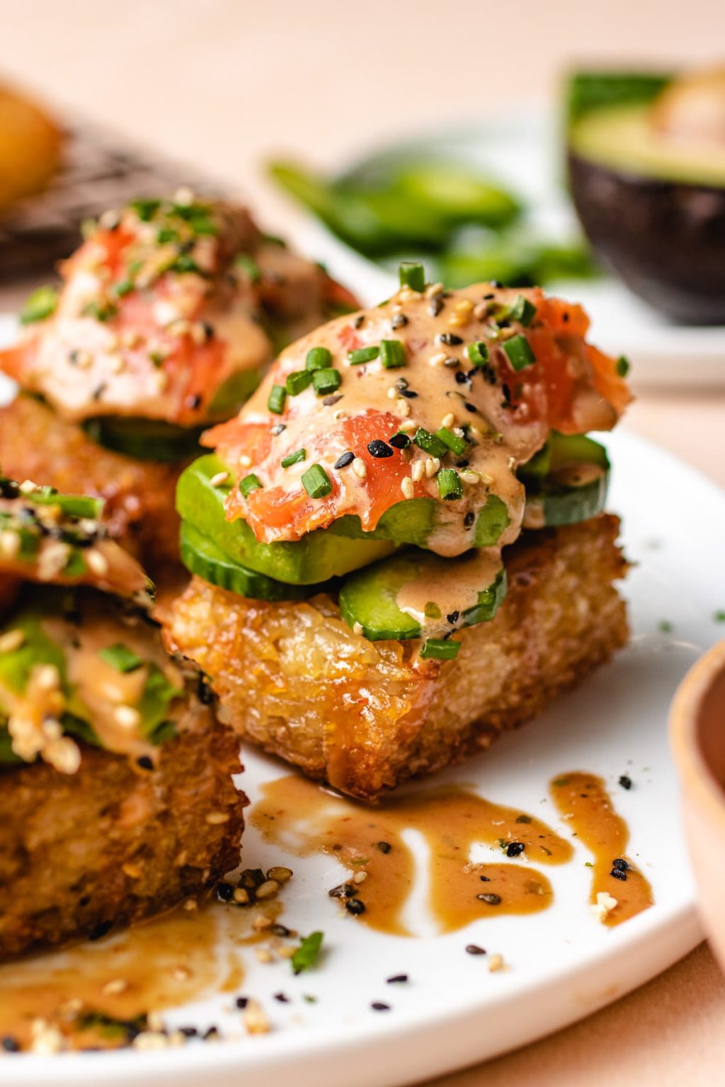 Crispy Rice Sushi Smoked Salmon (air fry, stovetop) | I Heart Umami®