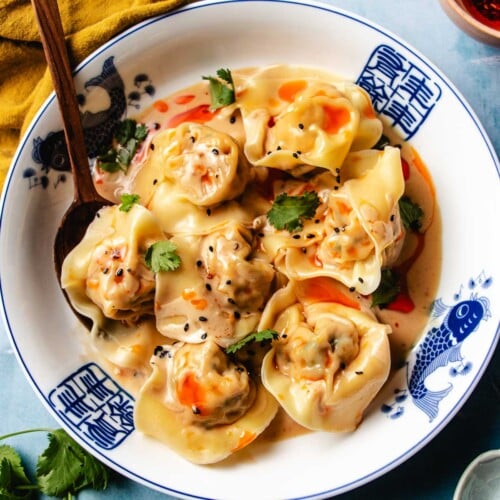 Chicken Wontons with Spicy Sesame Sauce | I Heart Umami®