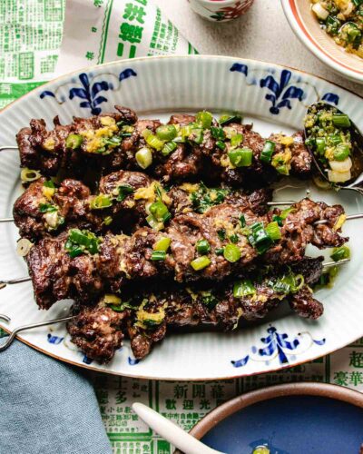 Beef Skewers with Ginger Scallion Sauce (Tender, Juicy) | I Heart Umami®